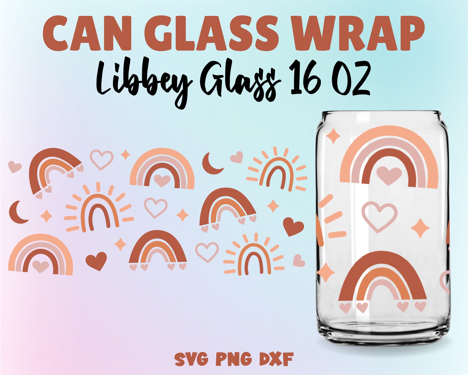 Boho Rainbow Can Glass Wrap SVG Rainbow Wrap Svg 16oz Libbey - Etsy