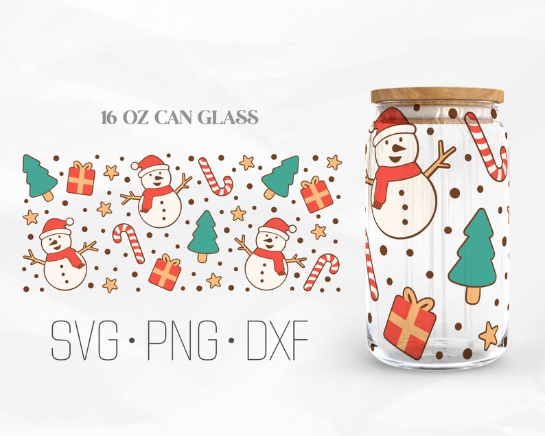 Retro Snowman Can Glass Wrap Christmas Libbey Glass 16oz Can - Etsy