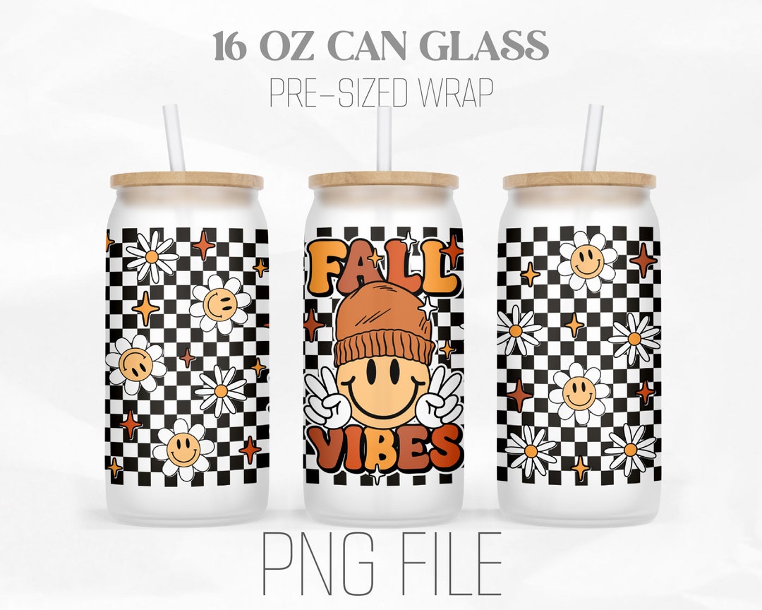 Fall Vibes Can Wrap Png, Smiley Face Png, Retro Fall Png, Groovy 16oz ...