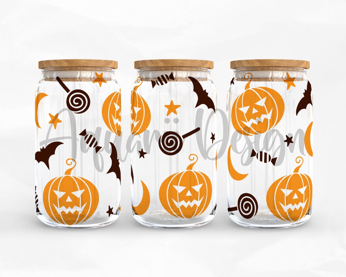 Pumpkin Halloween Can Glass Wrap SVG Can Glass Svg 16oz - Etsy