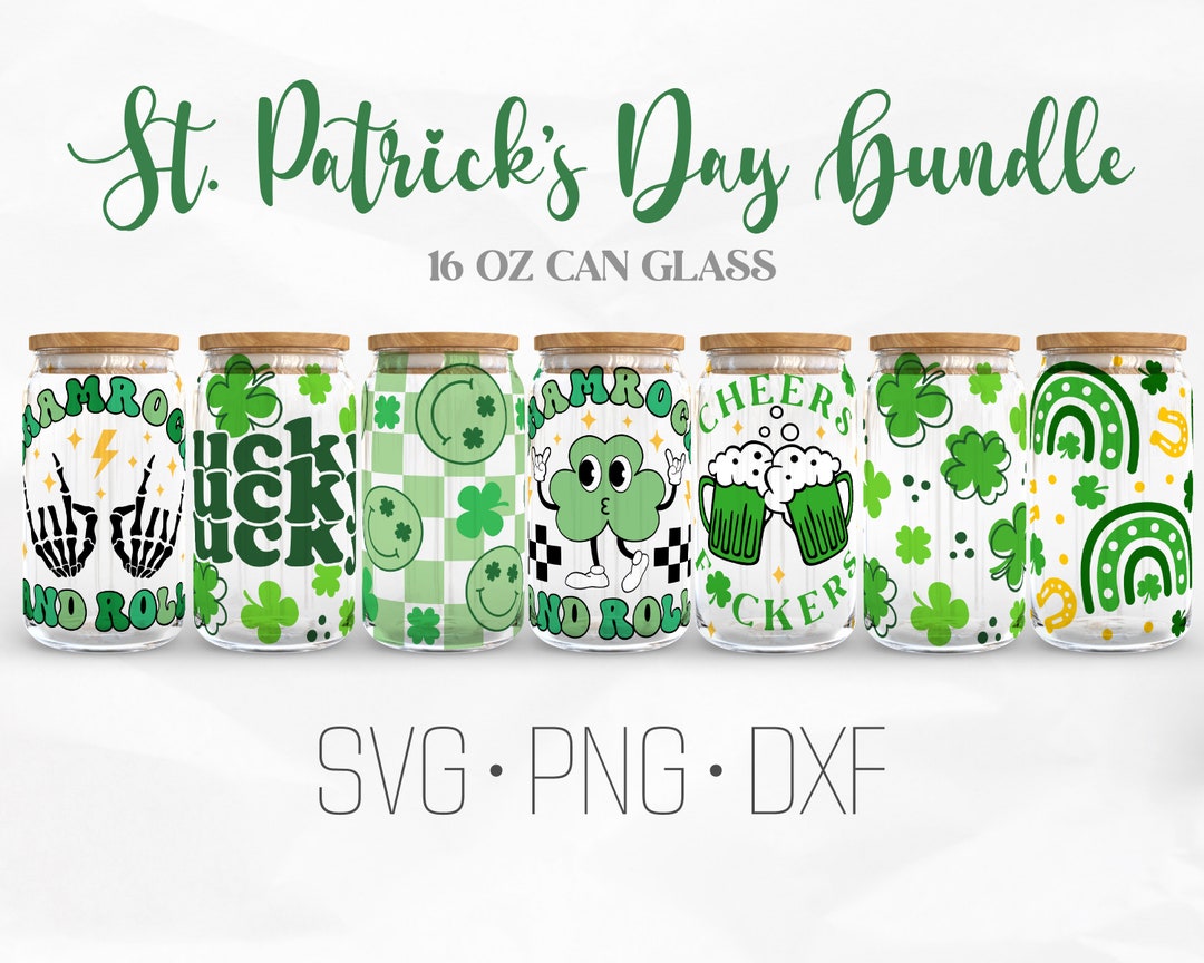 St Patrick's Day Bundle Set Can Glass Wrap Svg, 7 Designs Libbey Glass ...