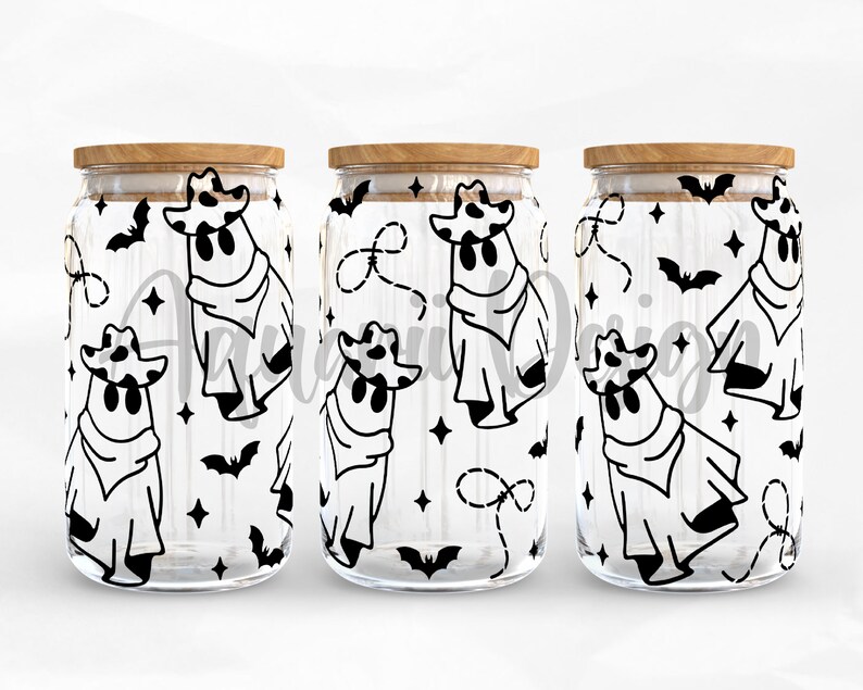 Western Ghost Can Glass Wrap SVG Cowboy Ghost Libbey Glass - Etsy