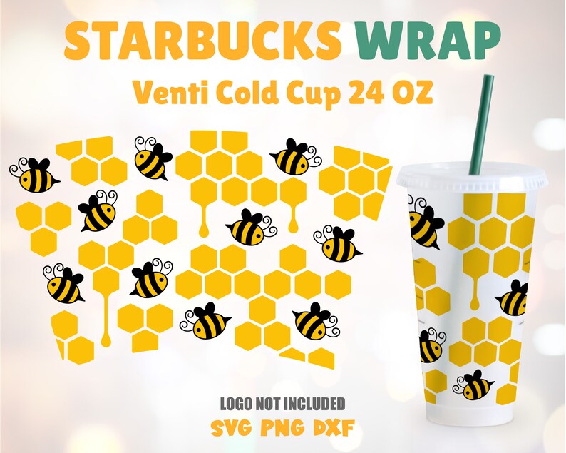 Honey Comb Full Wrap Svg Bee SVG No Hole Venti Cold Cup 24 - Etsy