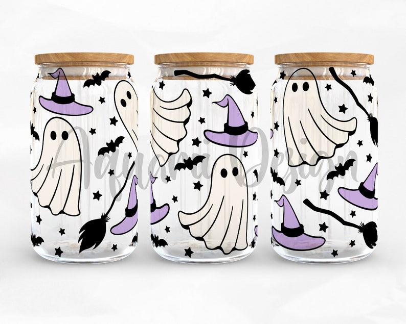 Cute Ghost Can Glass Wrap Svg, Ghost Witch SVG, Halloween Ghost Svg ...