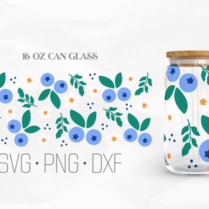 Blueberry Can Glass Wrap Svg, Summer Libbey Glass, Floral Blueberries ...