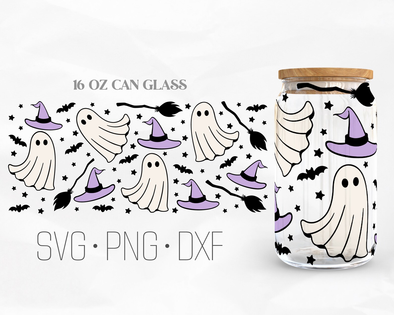 Cute Ghost Can Glass Wrap Svg, Ghost Witch SVG, Halloween Ghost Svg ...