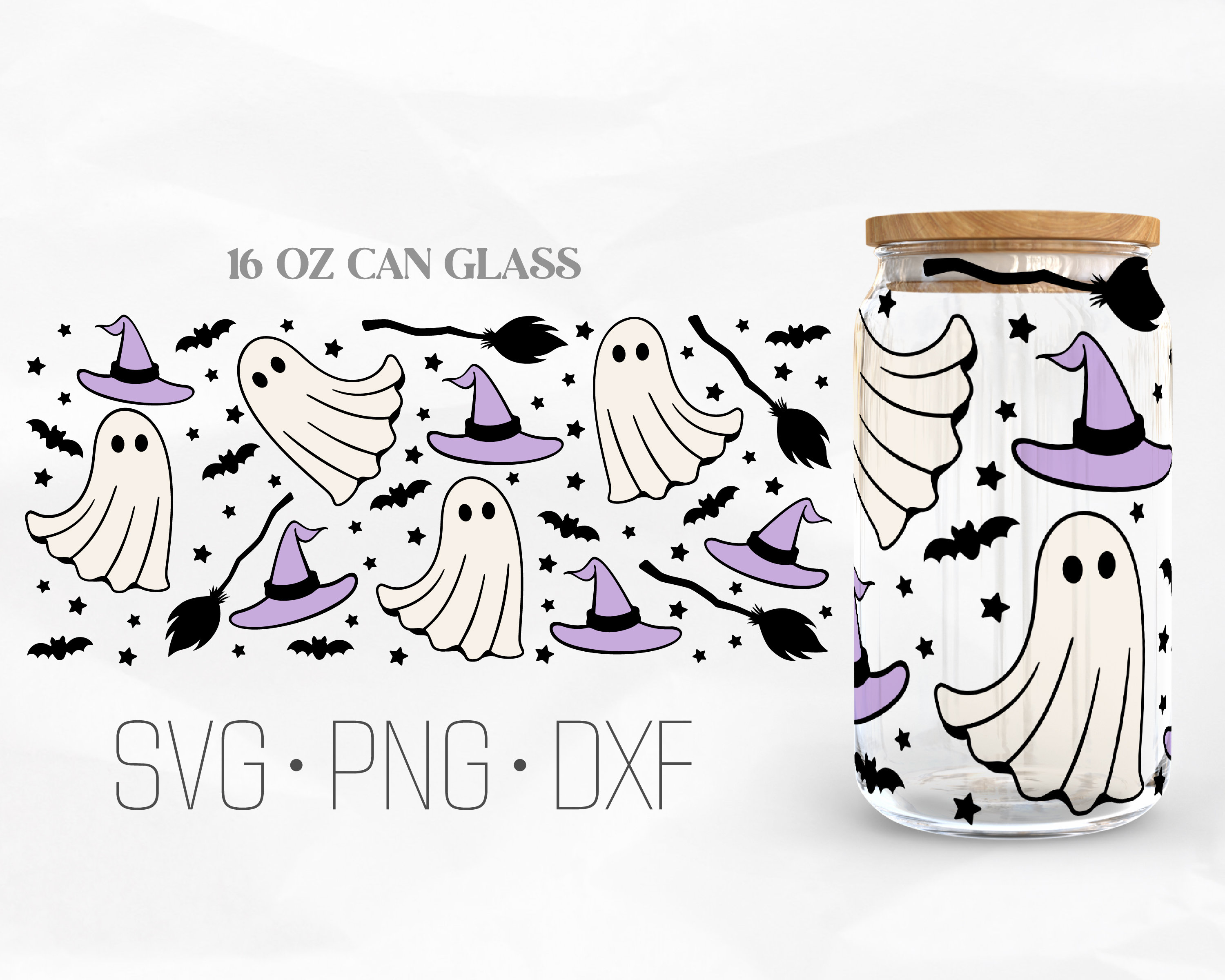 Cute Ghost Can Glass Wrap Svg, Ghost Witch SVG, Halloween Ghost Svg ...