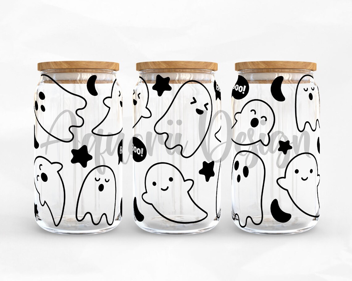 Cute Ghost Can Glass Wrap SVG Can Glass Svg 16oz Libbey Wrap - Etsy