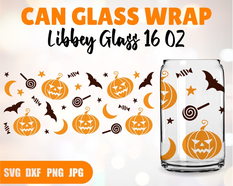 Pumpkin Halloween Can Glass Wrap SVG Can Glass Svg 16oz | Etsy