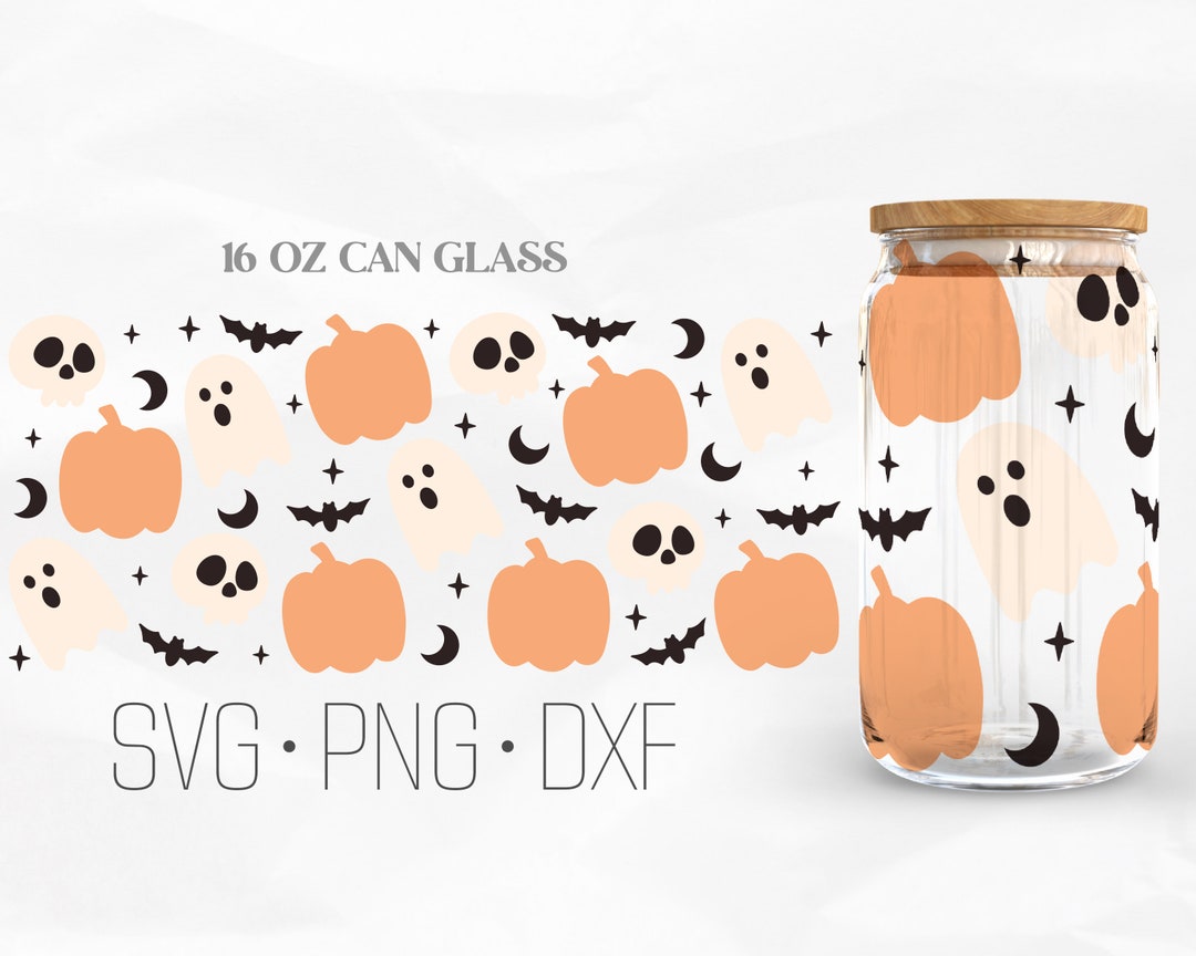 Cute Ghost Can Glass Wrap Svg, Pumpkin Svg, Retro Halloween Svg, Libbey ...