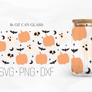 Cute Ghost Can Glass Wrap Svg, Pumpkin Svg, Retro Halloween Svg, Libbey ...