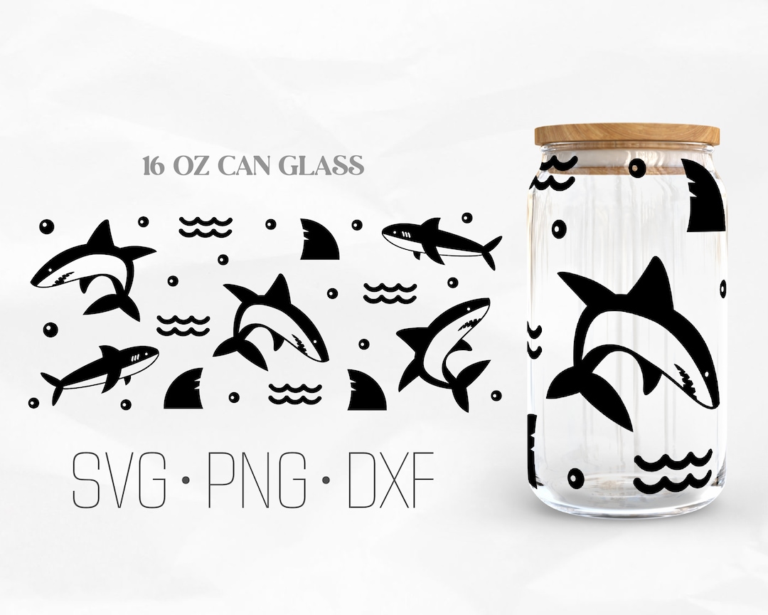 Shark Can Glass Wrap Svg, Ocean Fish Can Glass Svg, 16oz Libbey Wrap ...