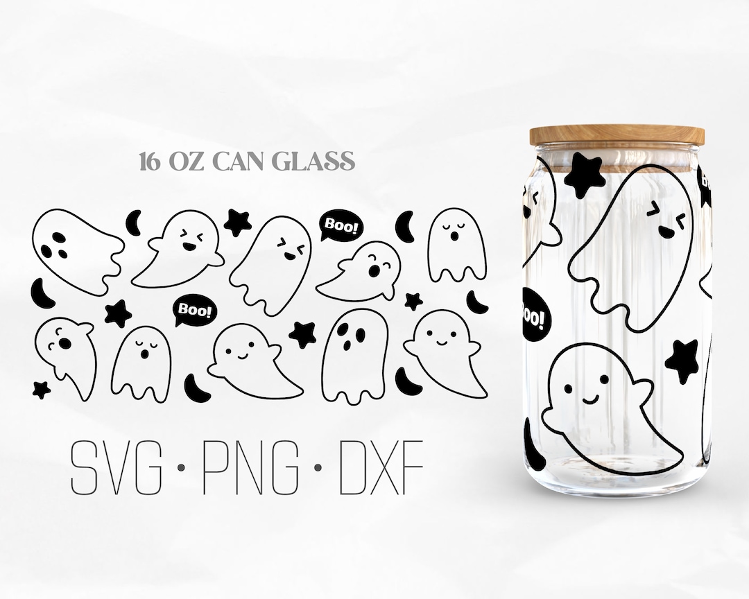 Cute Ghost Can Glass Wrap SVG, Can Glass Svg, 16oz Libbey Wrap Svg, Svg ...