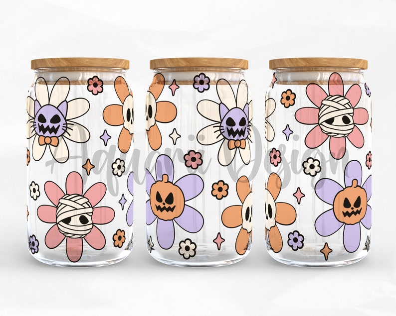 Spooky Daisy Ghost Can Glass Wrap Svg, Groovy Halloween Svg, Halloween ...