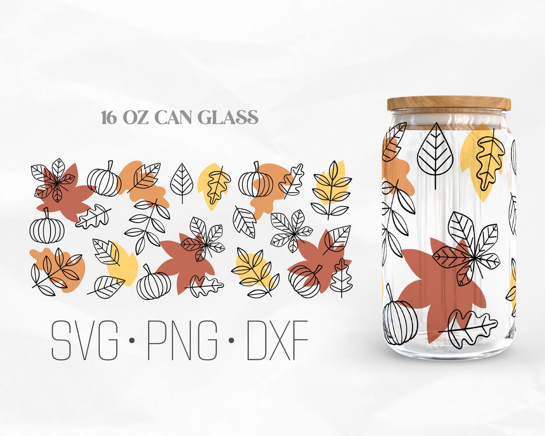 Autumn Leaves Can Glass Wrap SVG, Can Glass Svg, 16oz Libbey Wrap Svg ...