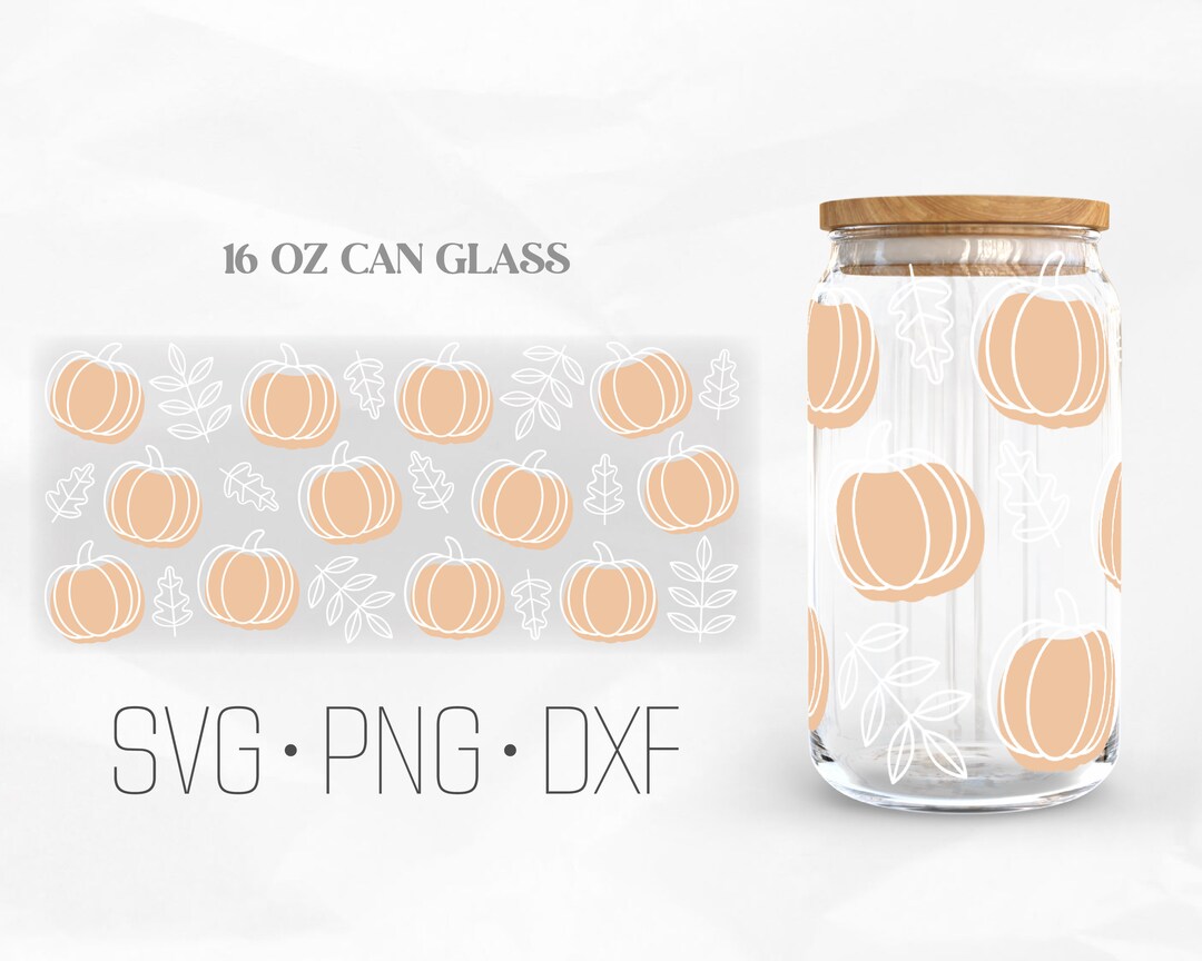 Pumpkin Floral Line Can Glass Wrap, Fall Libbey Glass, 16oz Can Wrap ...
