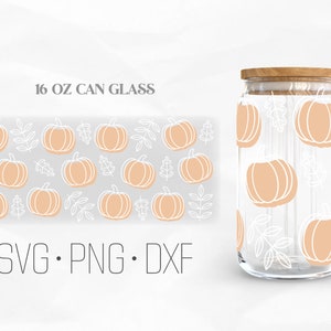 Pumpkin Floral Line Can Glass Wrap, Fall Libbey Glass, 16oz Can Wrap ...