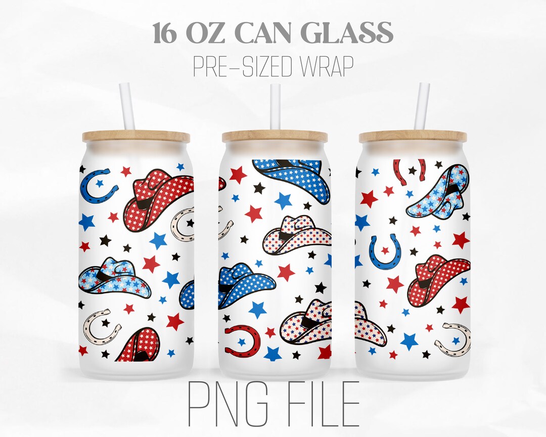 Western America Can Wrap Png, 4th of July, Cowboy 16oz Libbey Glass Can ...