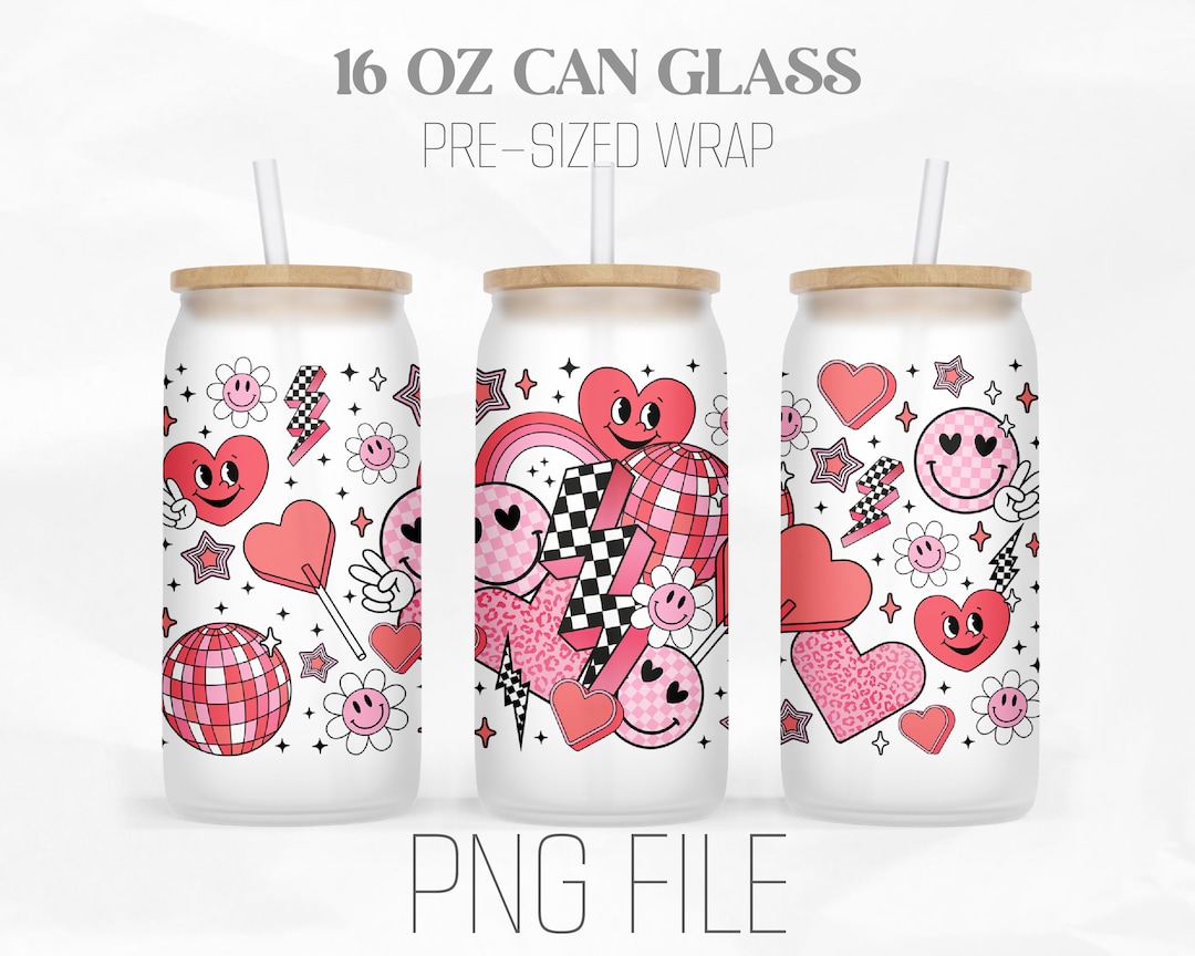 Valentine Groovy Can Wrap Png, Retro Valentine's day Png, Groovy Smile ...