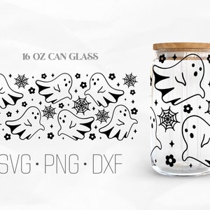 Floral Ghost Can Glass Wrap,halloween Libbey Glass, 16oz Can Wrap, Svg ...