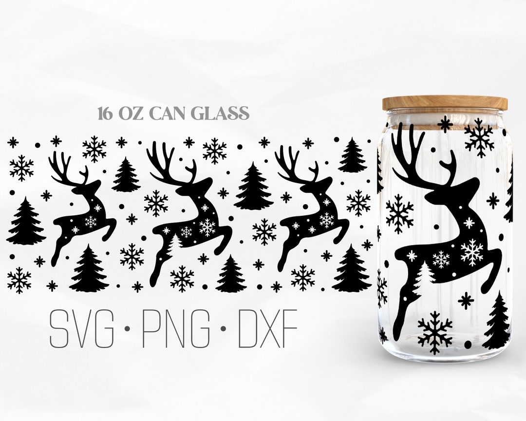 Reindeer Christmas Can Glass Wrap Svg, Santa Claus Svg, Snowflake Svg ...
