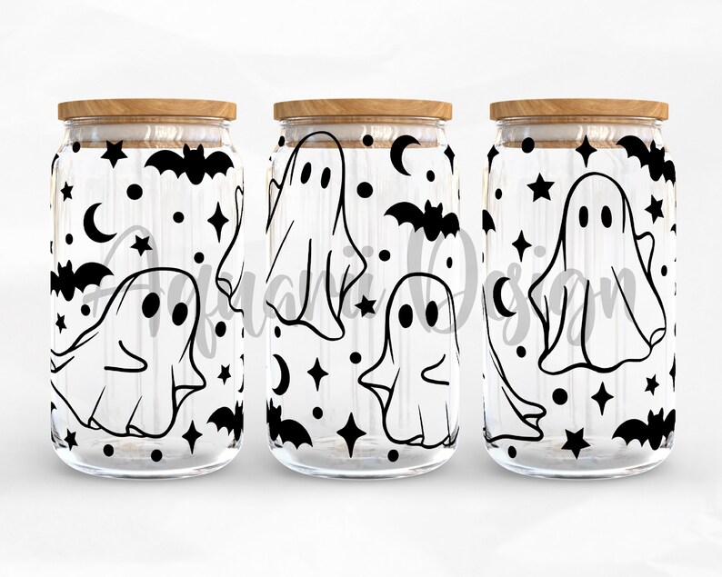 Ghost Can Glass Wrap Svg, Bat Svg, Halloween Svg, Creepy Ghost Libbey ...