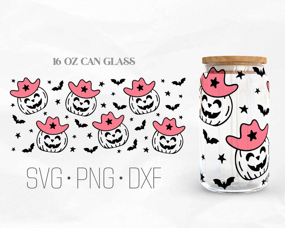 Cowboy Pumpkin Can Glass Wrap SVG, Halloween Libbey Glass, 16oz Can ...