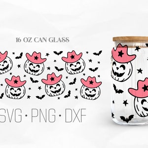Cowboy Pumpkin Can Glass Wrap SVG, Halloween Libbey Glass, 16oz Can ...