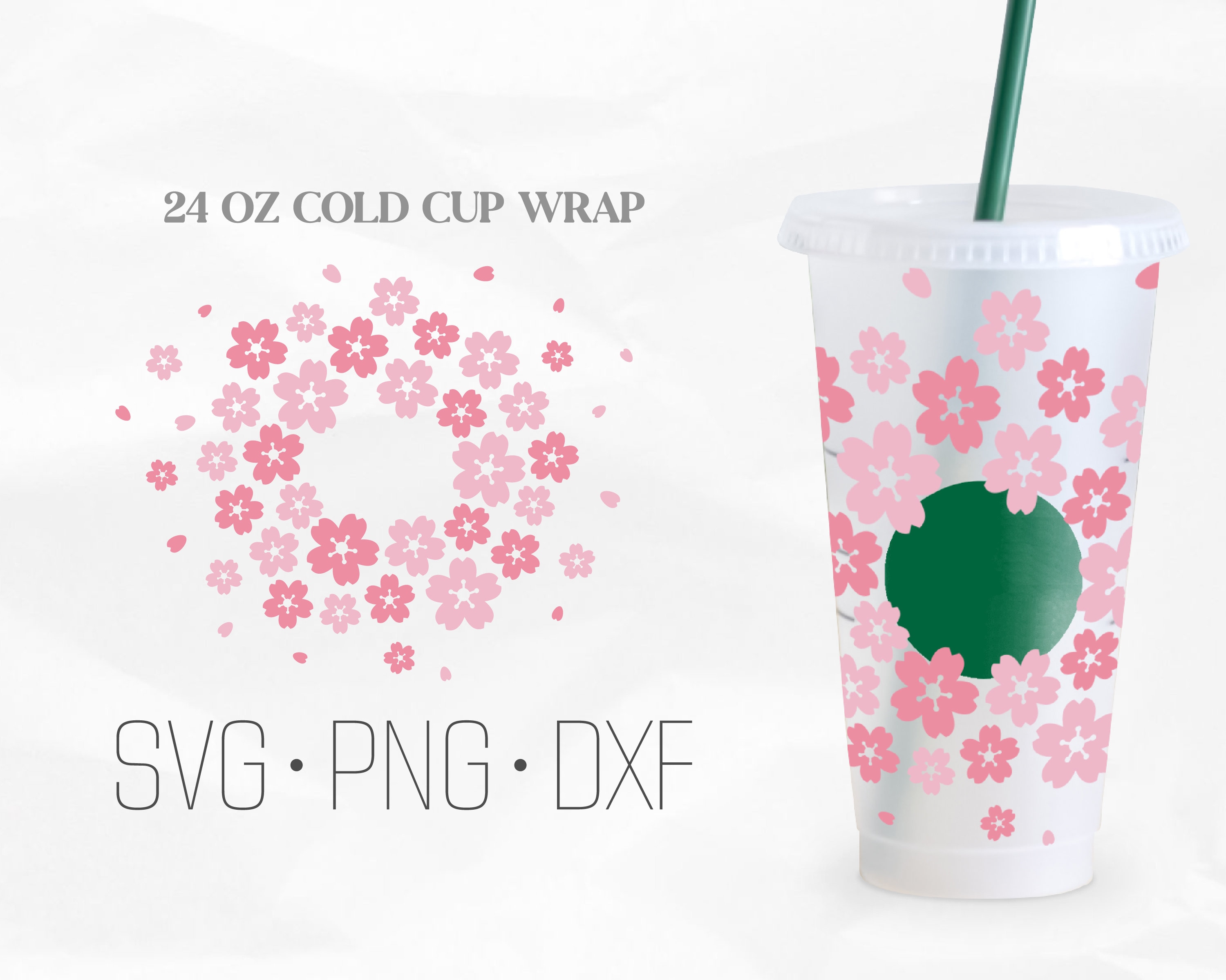 Sakura Full Wrap Svg, Cherry Blossom Svg, Spring Floral Svg, Venti Cold ...