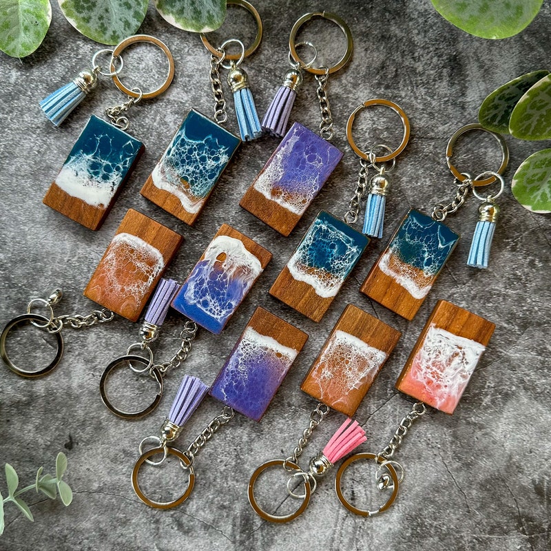 Wooden Keyring Resin - Etsy UK