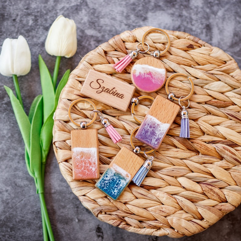 Resin Custom Keychain Aesthetic Personalised Keyring, Ocean Art Handbag ...