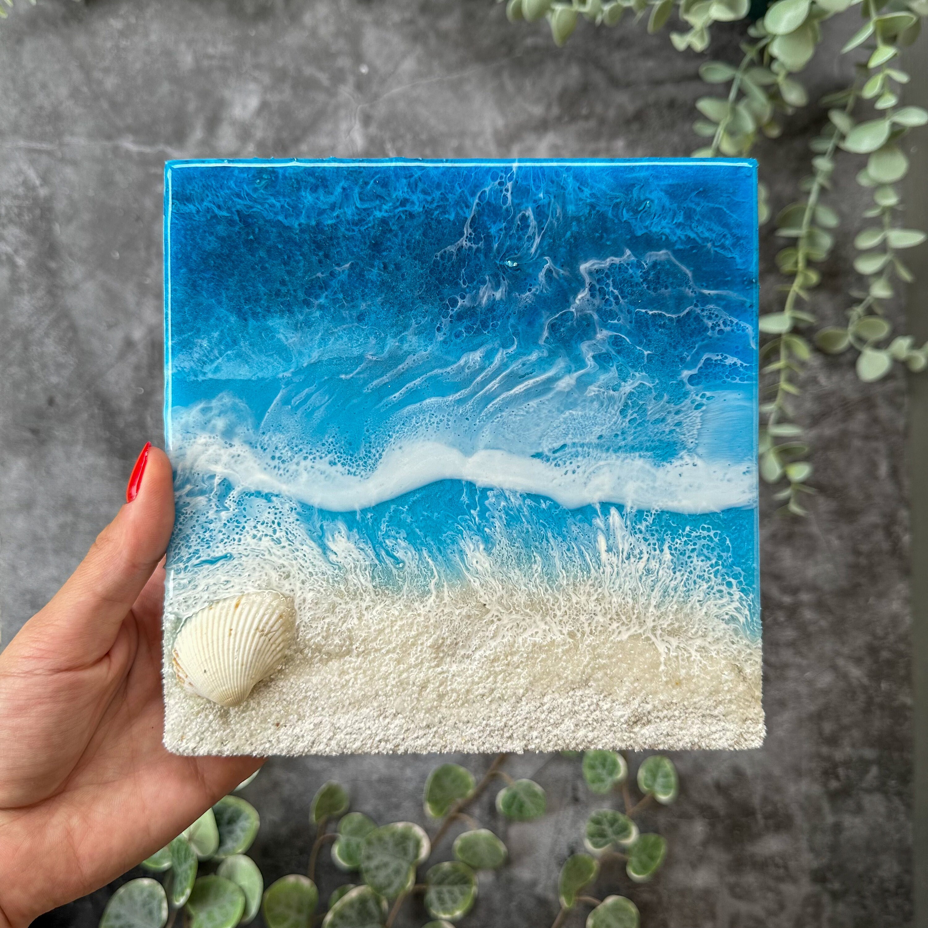 Resin Ocean Wall Art, Nature Inspired Seascape Wave Epoxy Painting With ...