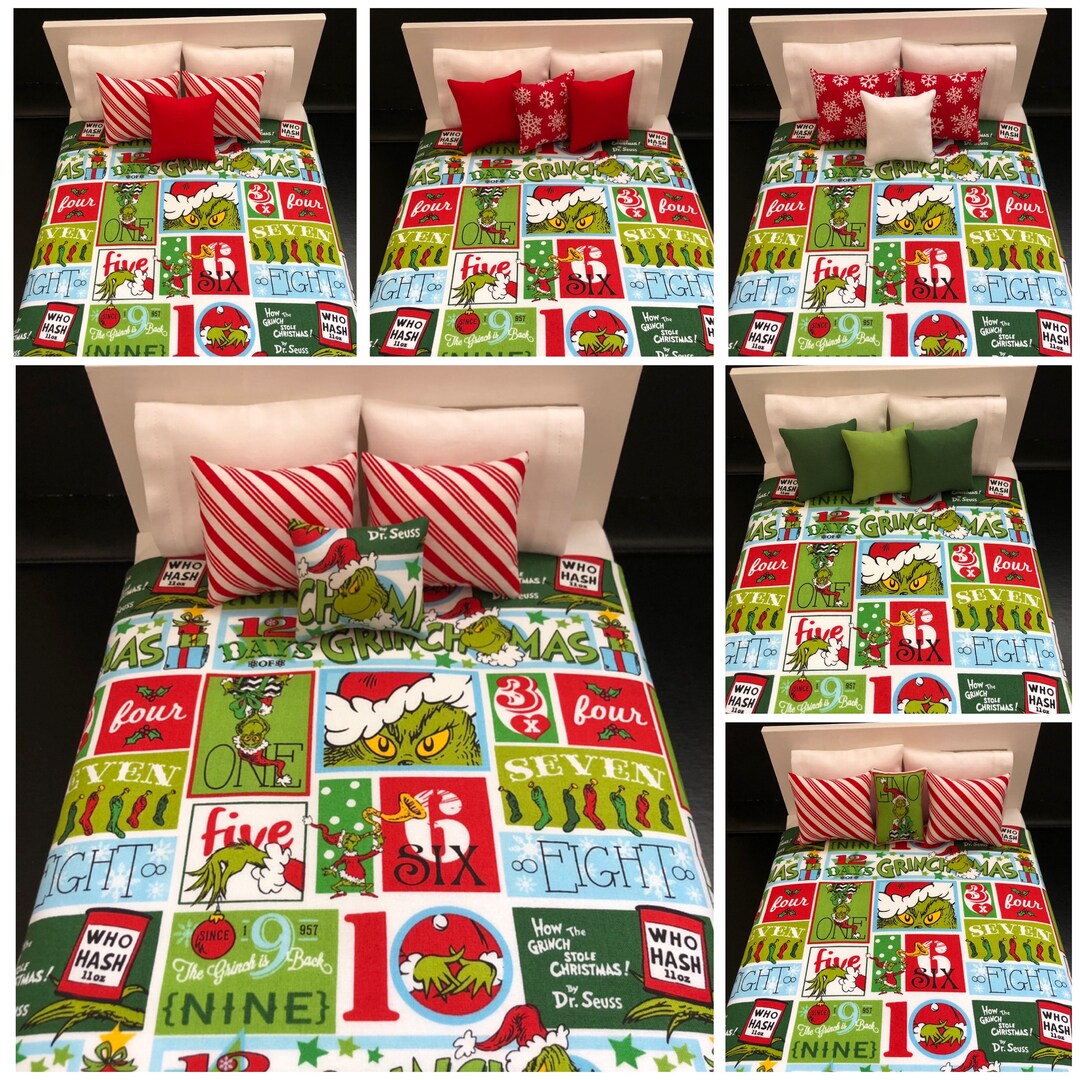 Dollhouse Bedding, the Grinch Inspired Theme Bed Set, Christmas. Scale ...