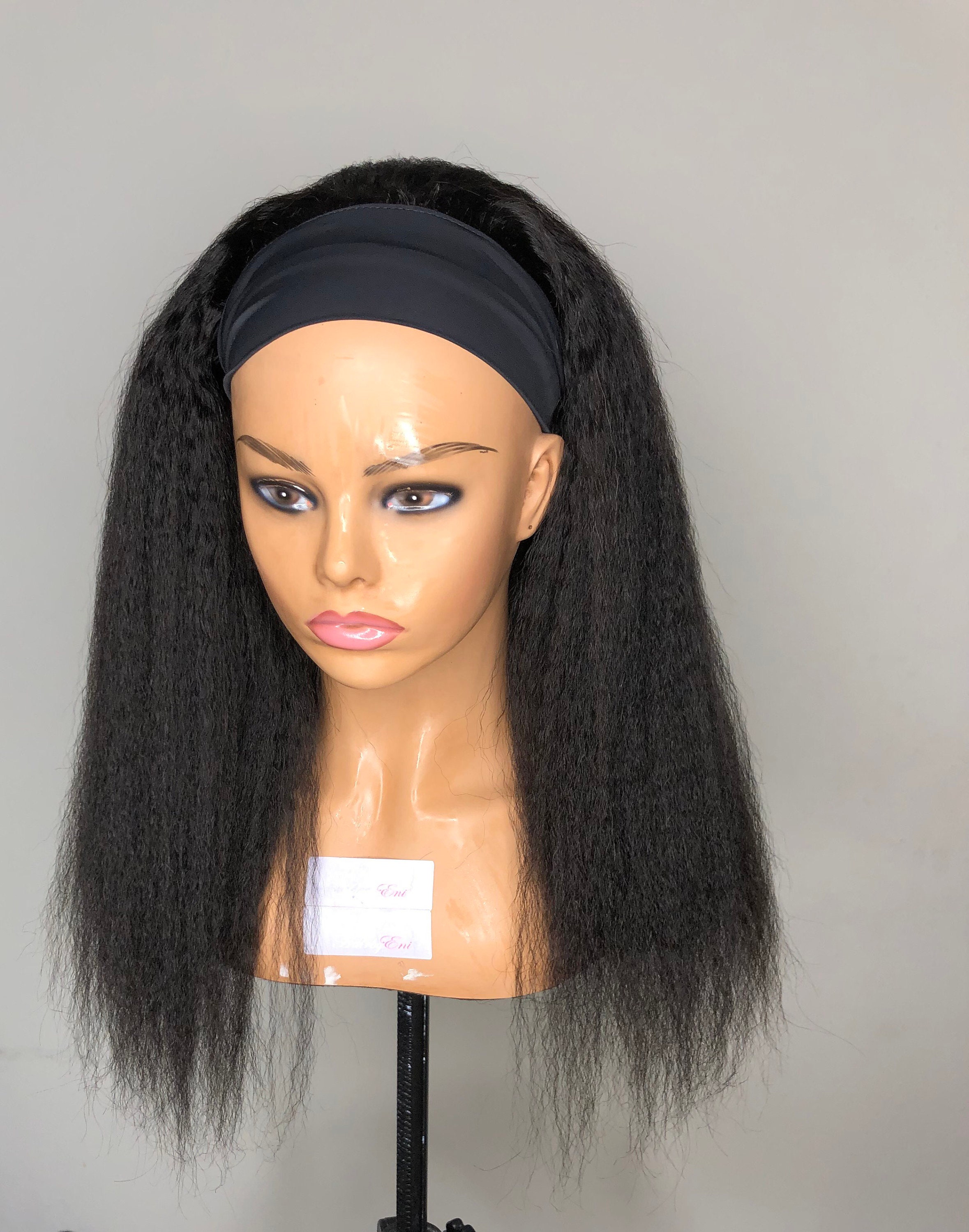 Headband Wig Kinky Straight Scarf Wig Half Wig 100% | Etsy