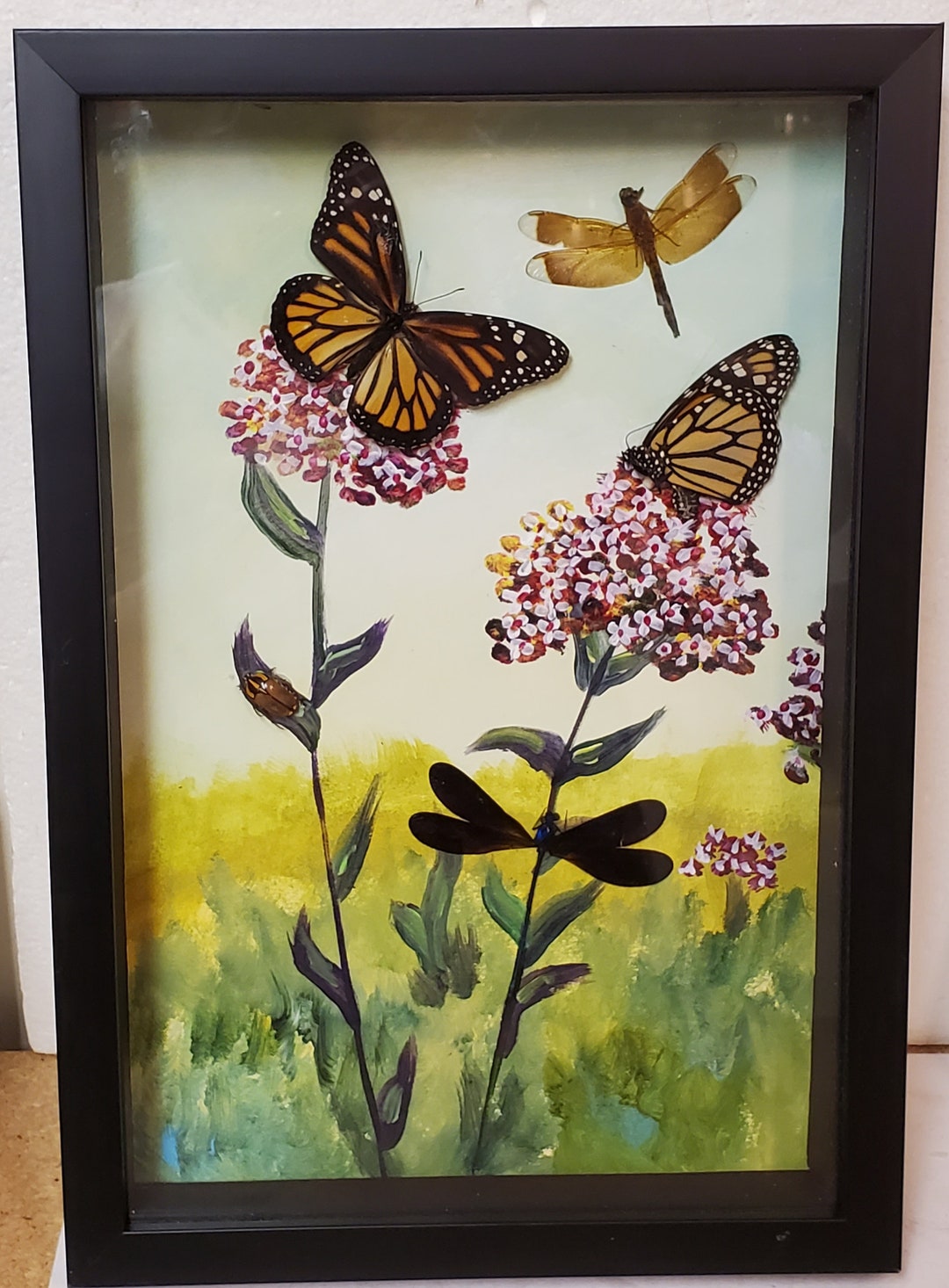 3 Dimensional Shadow Box Framed Painting With Real Monarch Butterflies ...