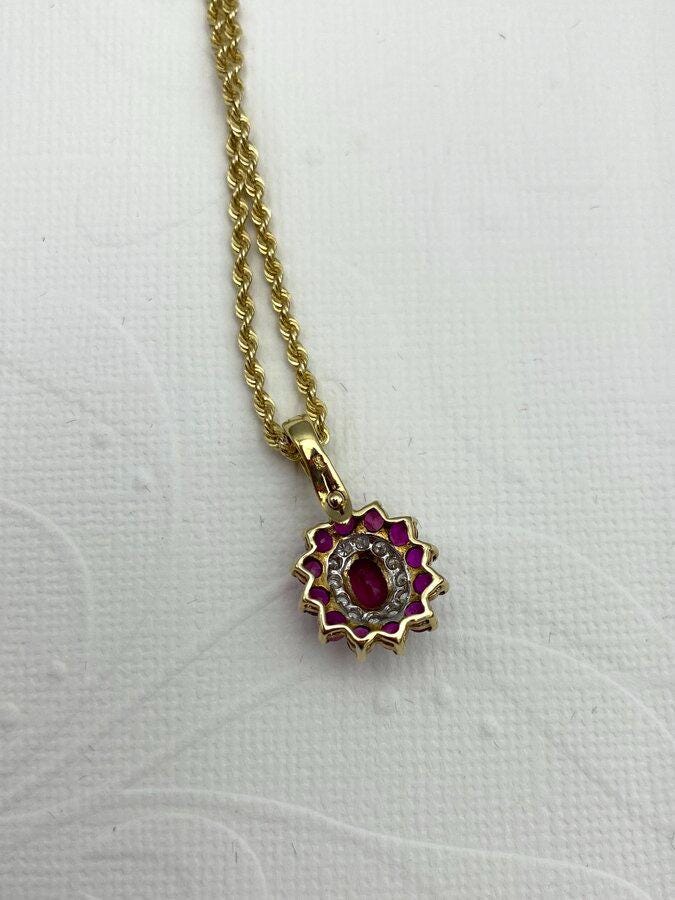 14k Gold Natural Ruby Cluster 18"l Drop Necklace - Etsy