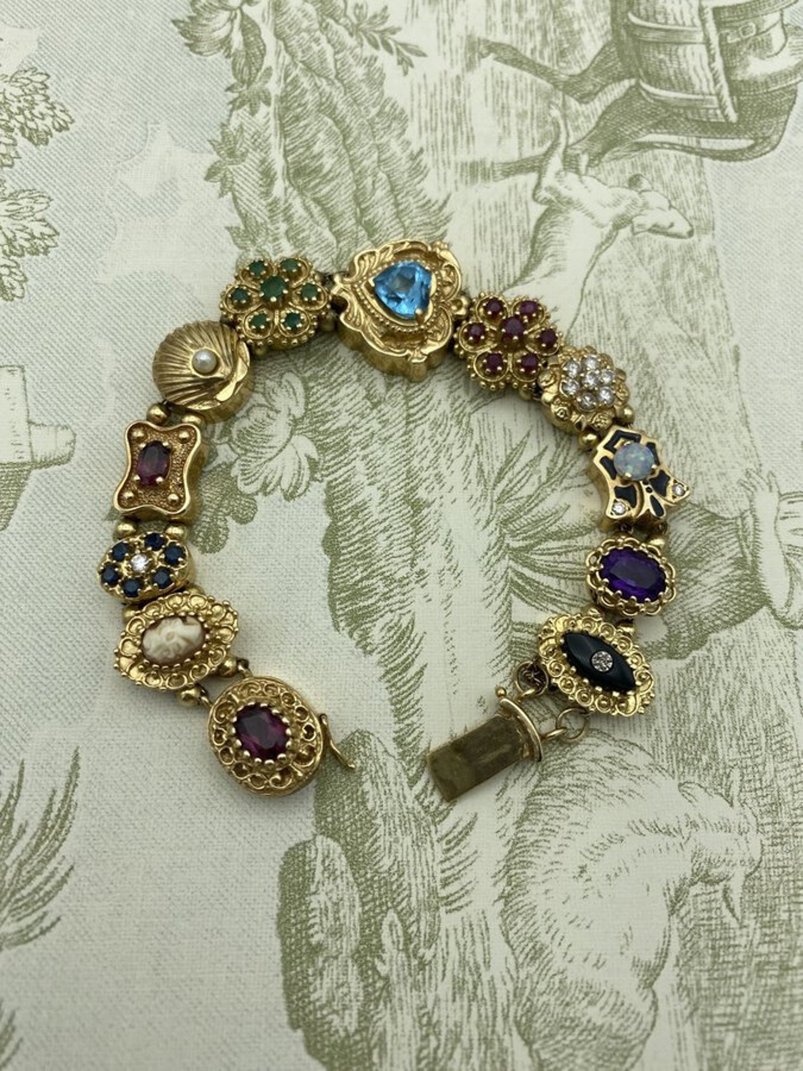 Solid 14k Gold Vintage Completed Semi-precious Gem + Diamond Slide ...
