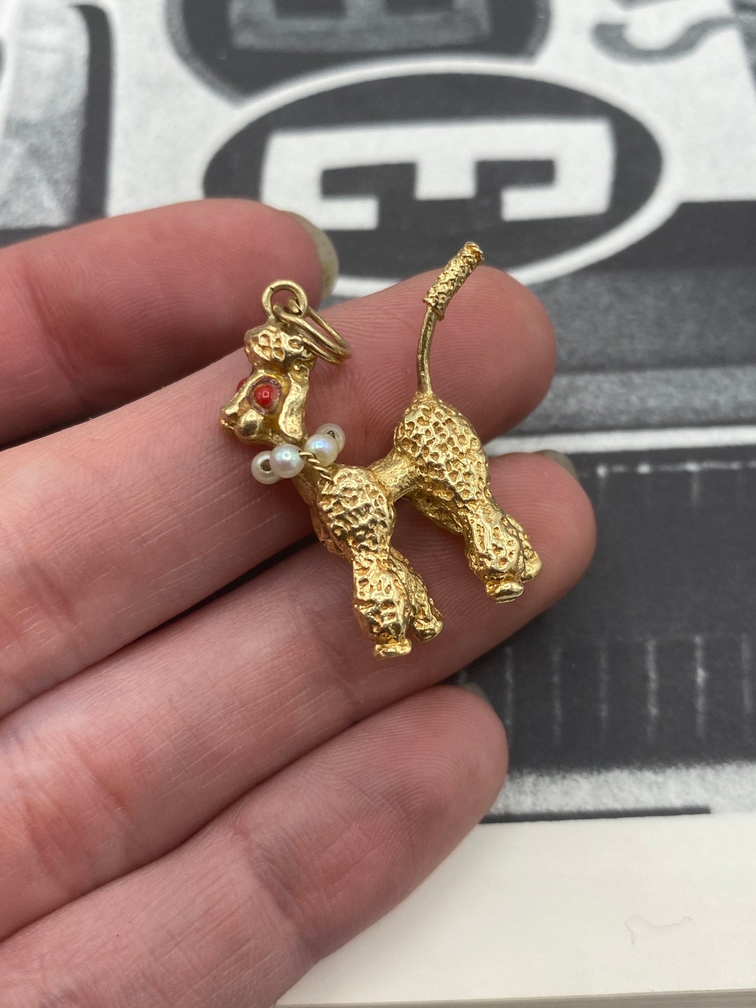 Vintage C.1950s/60s Solid 14k Gold Poodle Charm With Pearl Necklace ...