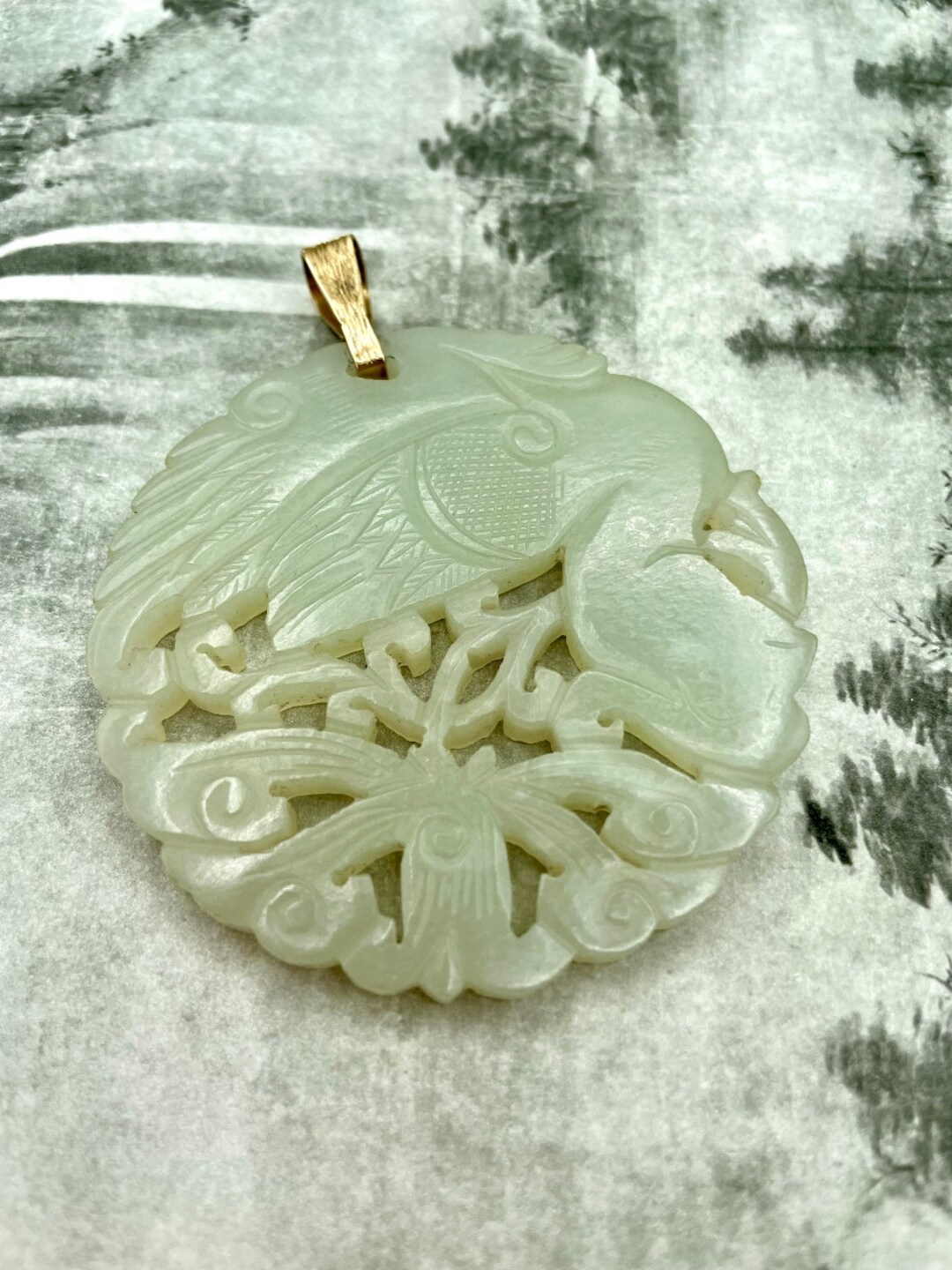 Large Fauna Carved Jade Talisman Pendant W 14k Gold Bail - Etsy