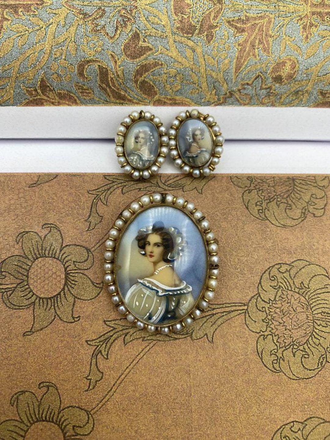Antique Edwardian C.1910 Gold Filled Seed Pearl + Portrait Miniature ...