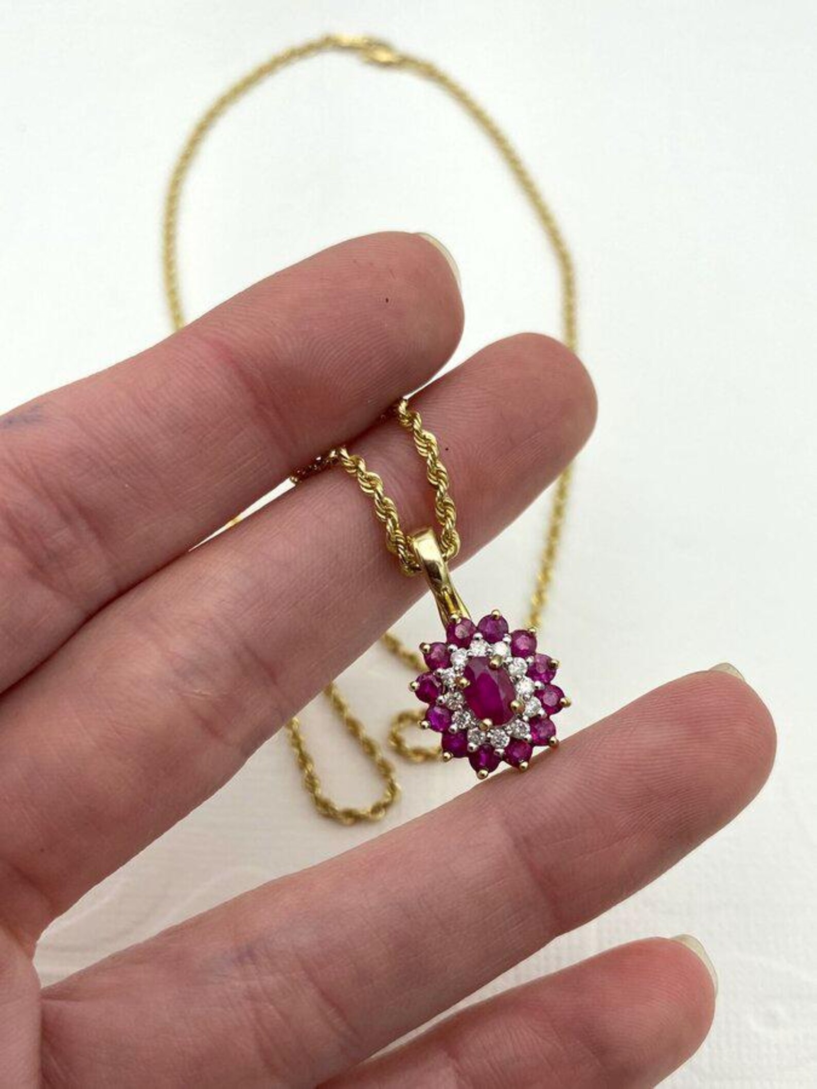 14k Gold Natural Ruby Cluster 18"l Drop Necklace - Etsy