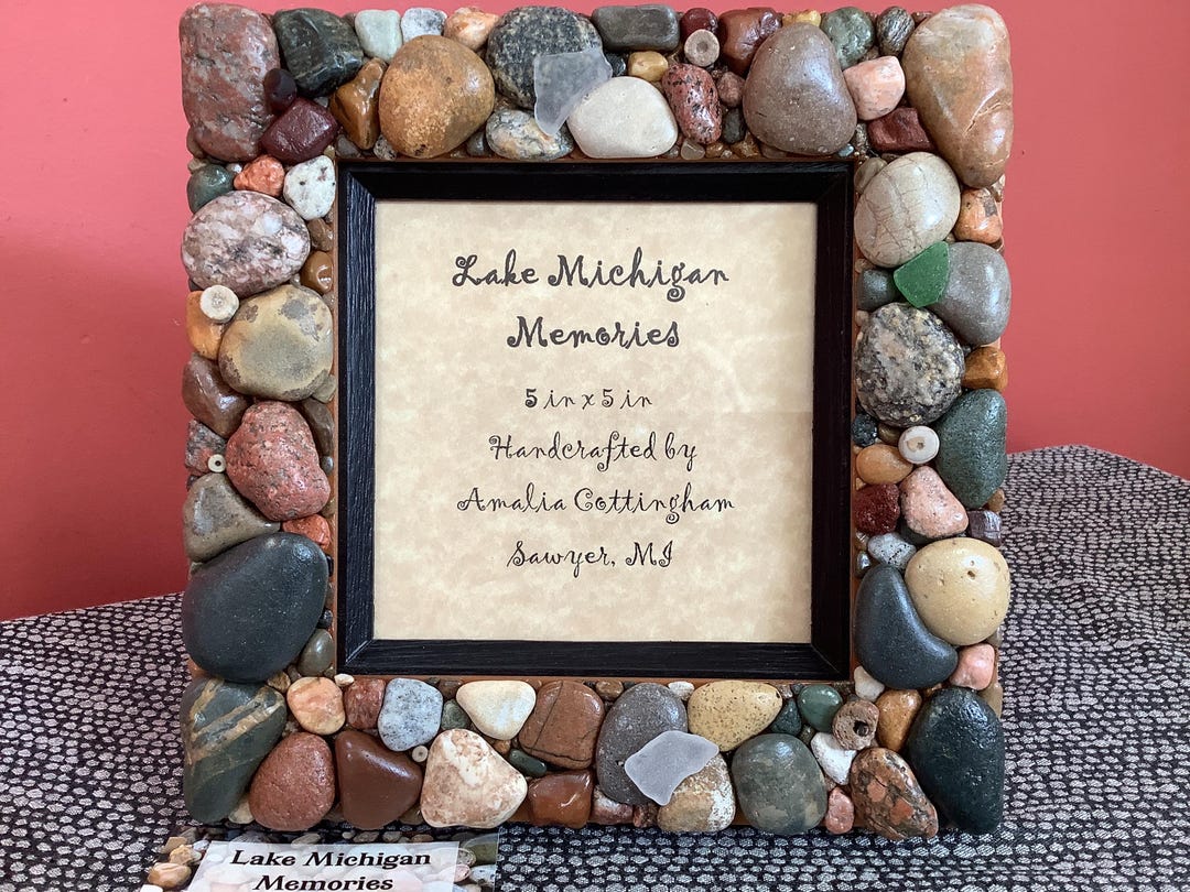 Beach Stone 5x5 Wood Frame, Rock Photo Frame, Stone Picture Frame, 5x5 ...