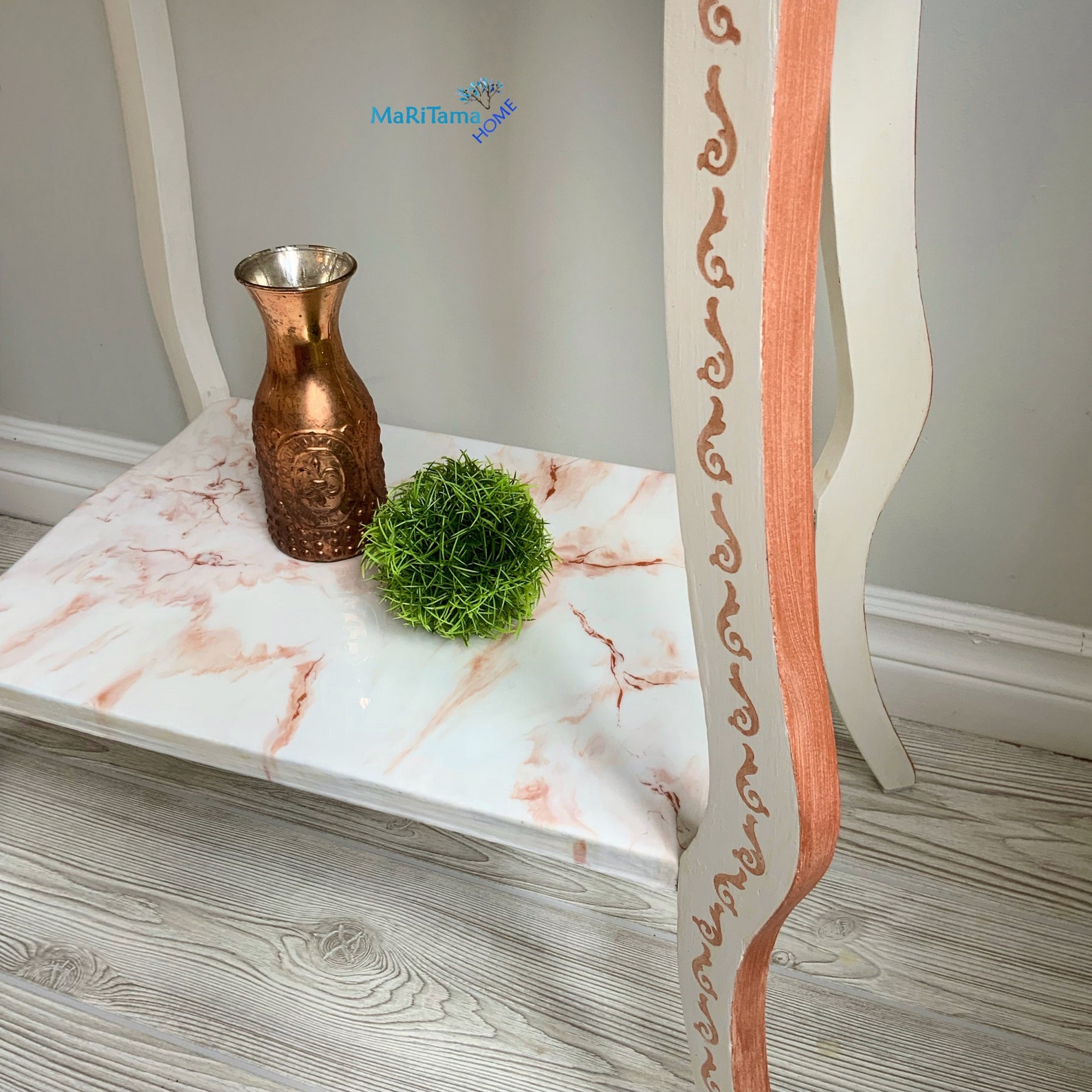 Refinished White and Copper Two Tier Marble Resin Top Accent Table - Etsy