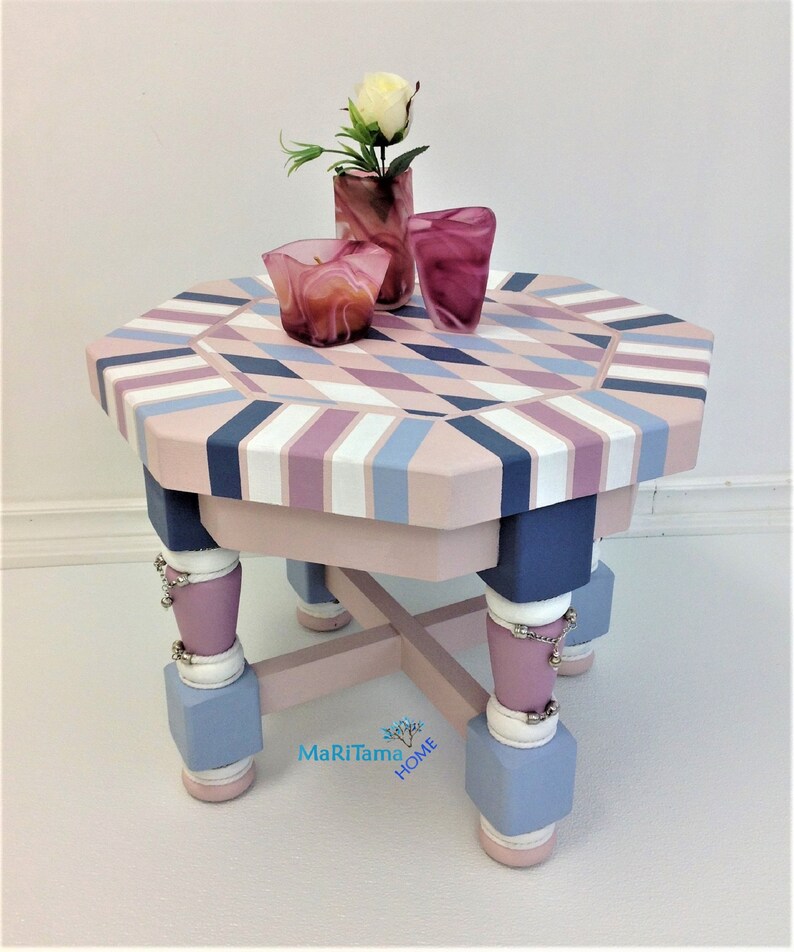 Whimsical Bedazzled Hand-painted Pink Accent Side Table - Etsy