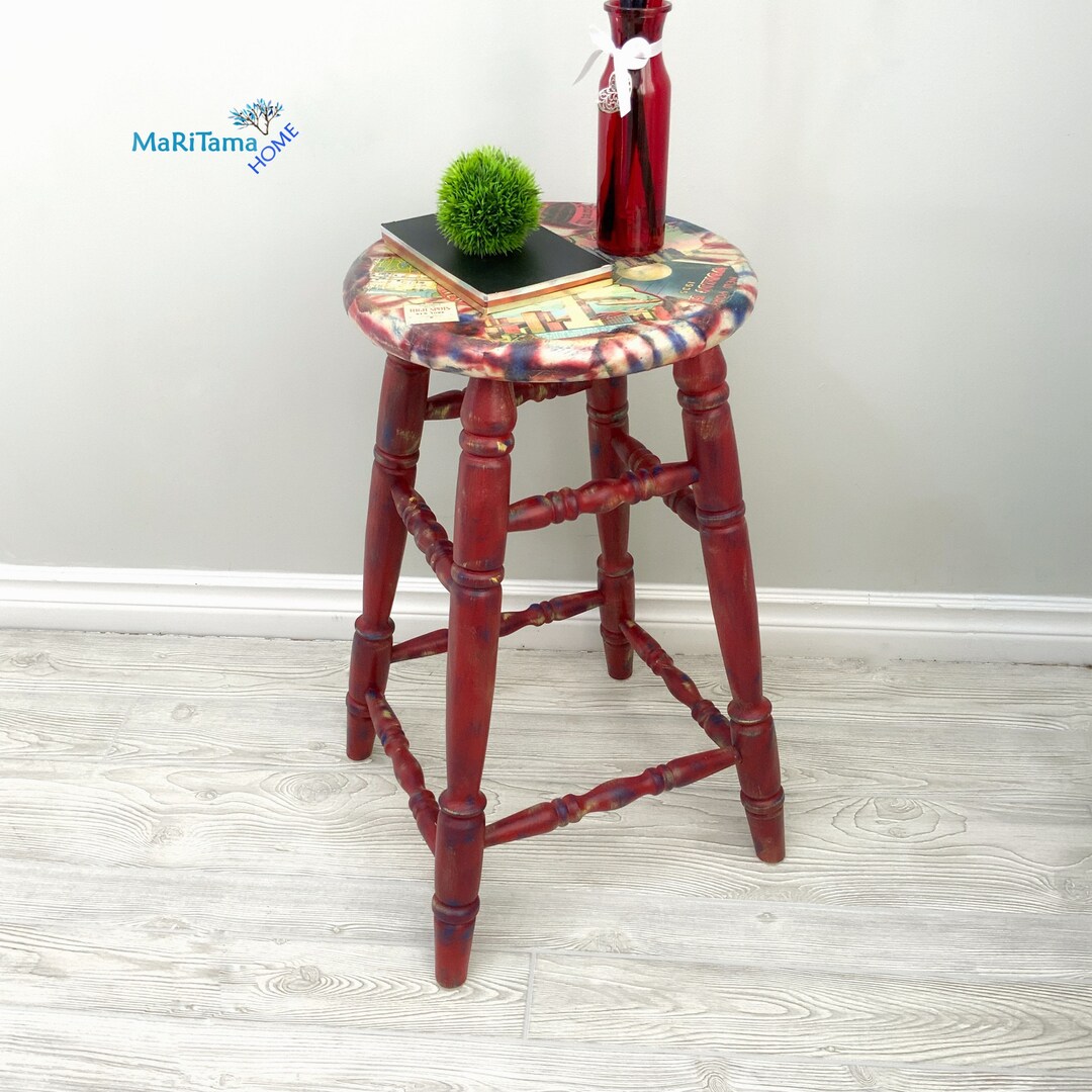 Refinished Red New York Bar Stool - Etsy