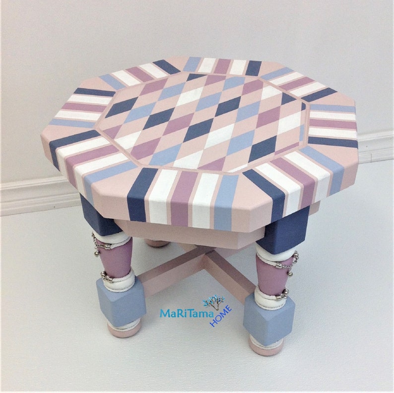 Whimsical Bedazzled Hand-painted Pink Accent Side Table - Etsy