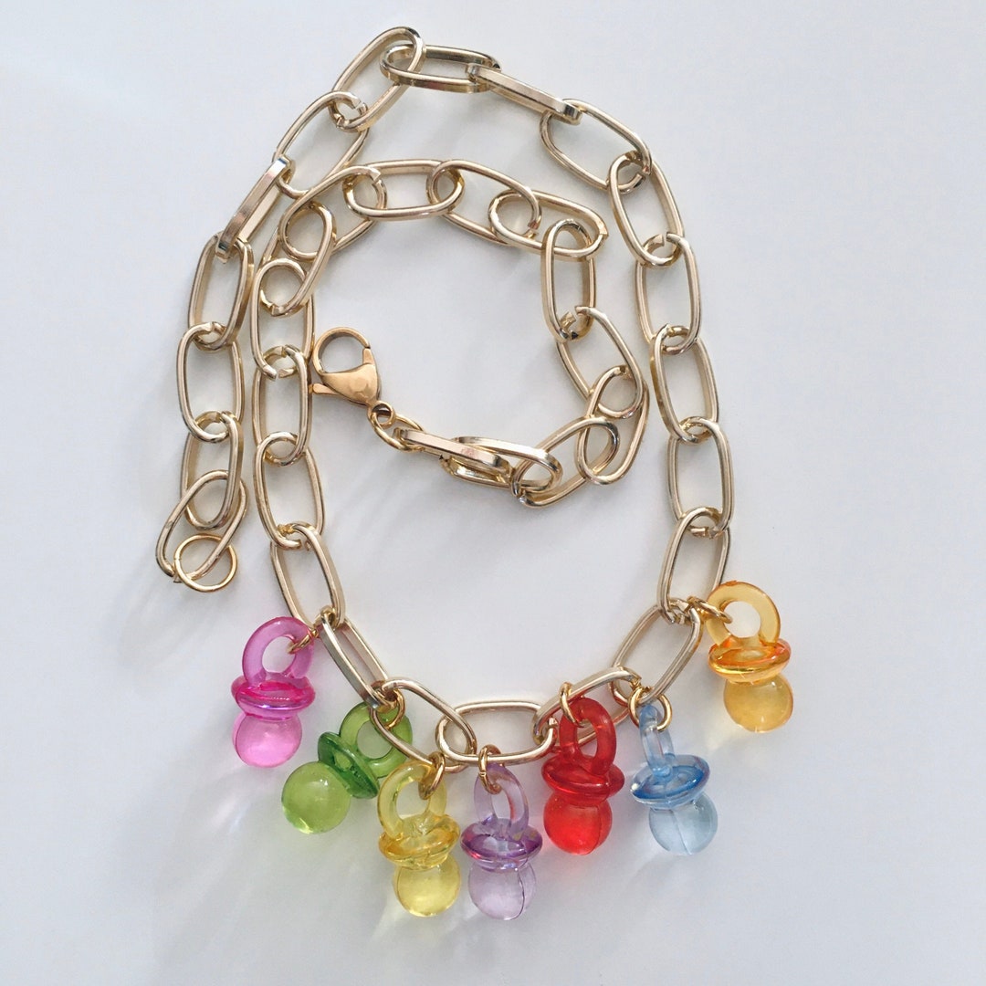 90s Style Choker Pacifiers Necklace With Resin-plastic Pacifiers Kawaii ...