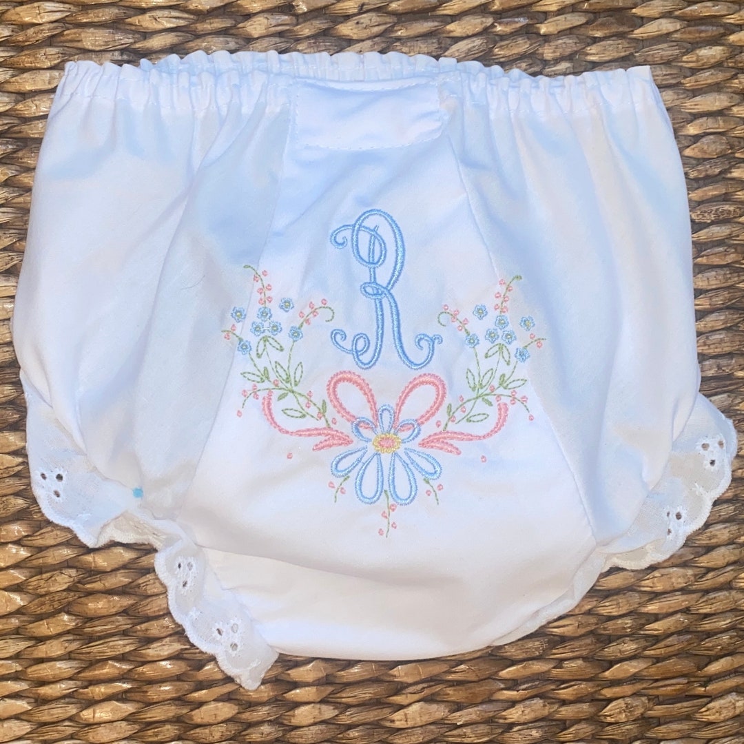 Personalized Diaper Cover, Floral Frame and Initial Embroidered Bloomer ...
