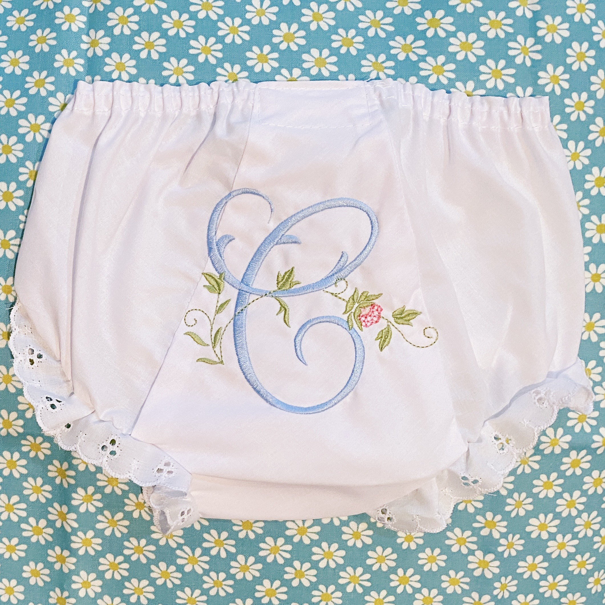 Vintage Floral Monogram Diaper Cover / Bloomer 100 Percent Cotton Baby ...