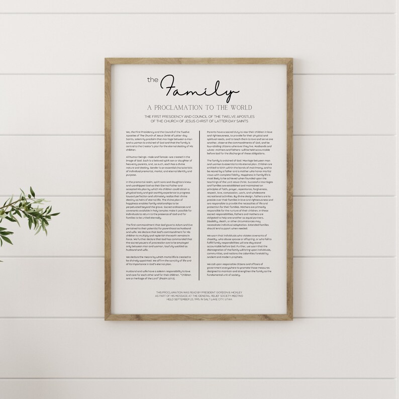 Lds Family Proclamation to the Family a Proclamation to the World ...